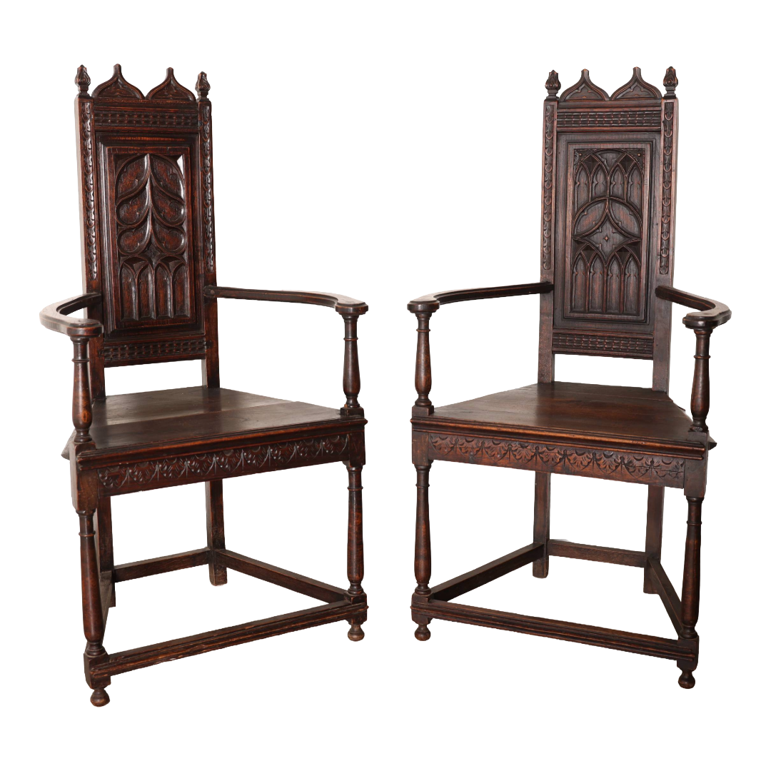 French Gothic Stained King and Queen Arm Chairs – The Corbel